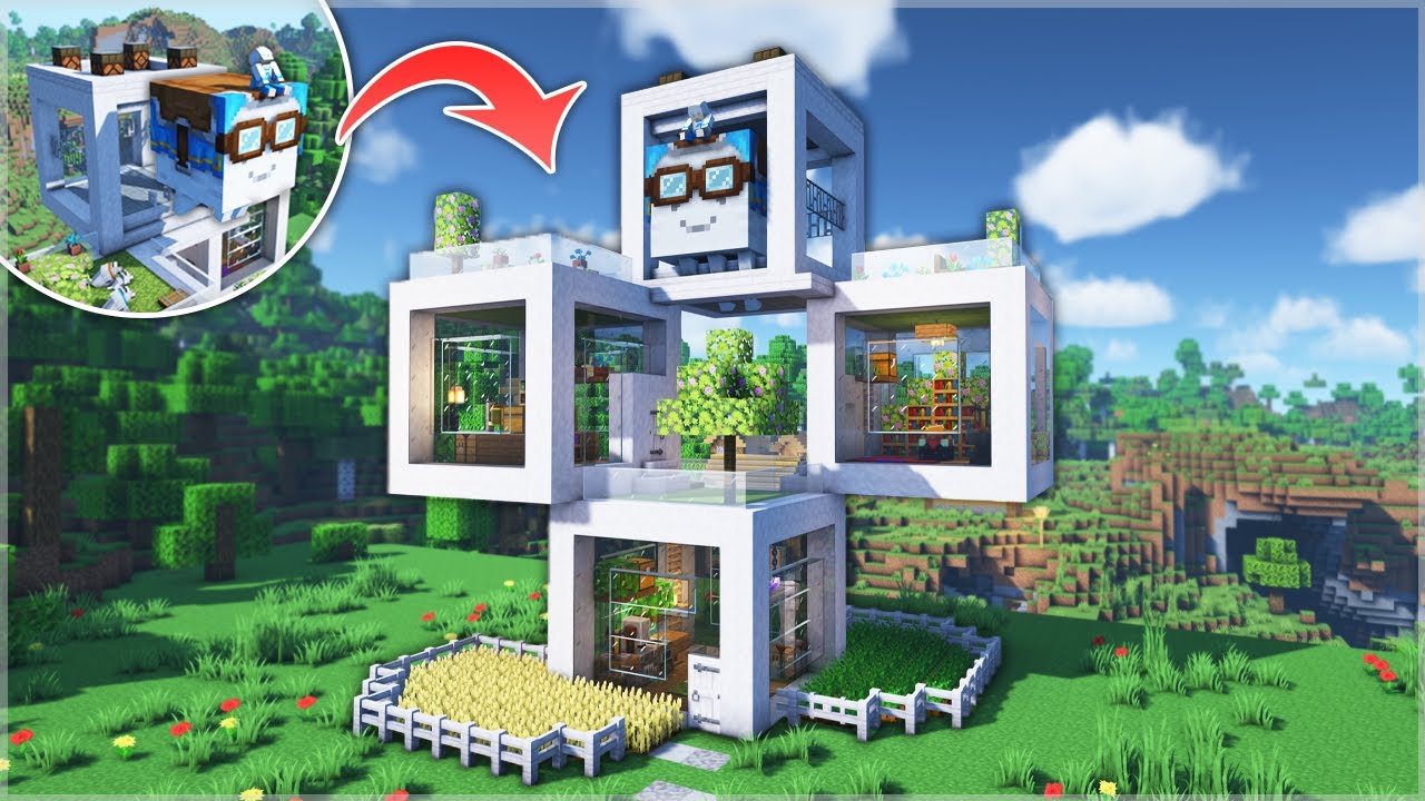 ⛏️ Minecraft :: How to build a Cube House with Happy Ghast's Room 🏡👻 ...