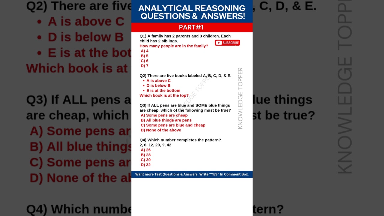 Analytical Reasoning Test Questions and and Answers