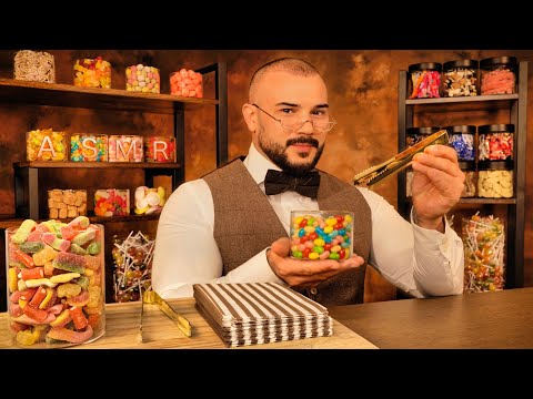 English Sweet Shop ASMR 🍭 Sweet Tasting - Take Your Order - Paper Crinkles - Chocolate Cutting
