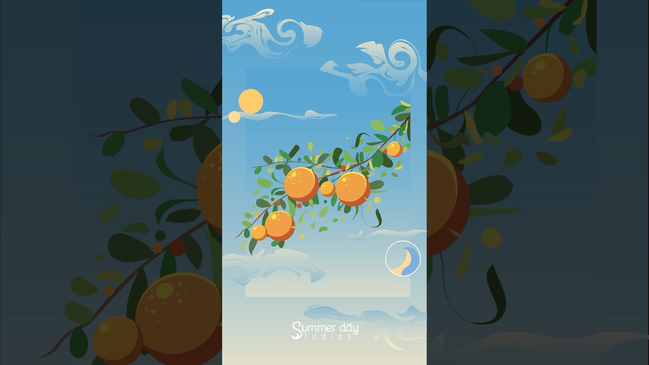 Using Vectors to create an Orange tree in Summer Illustration #vectorart
