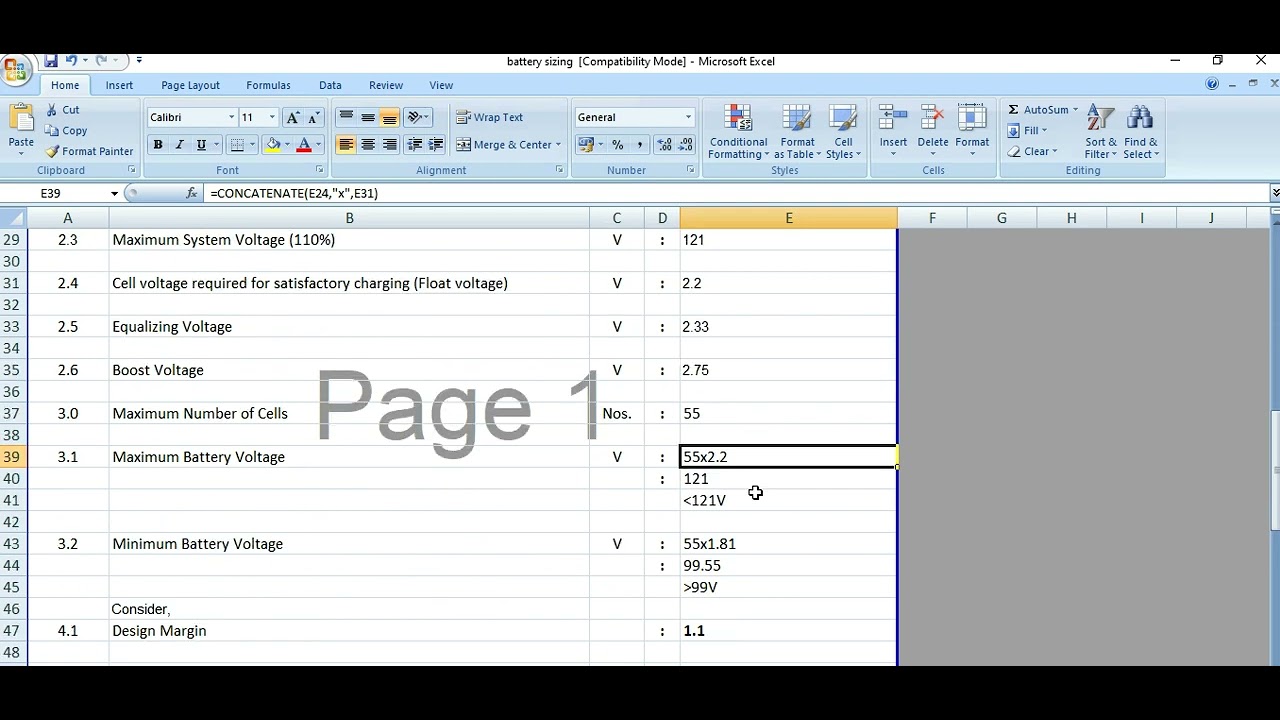 Battery Sizing Calculation in Excel (Part-1)