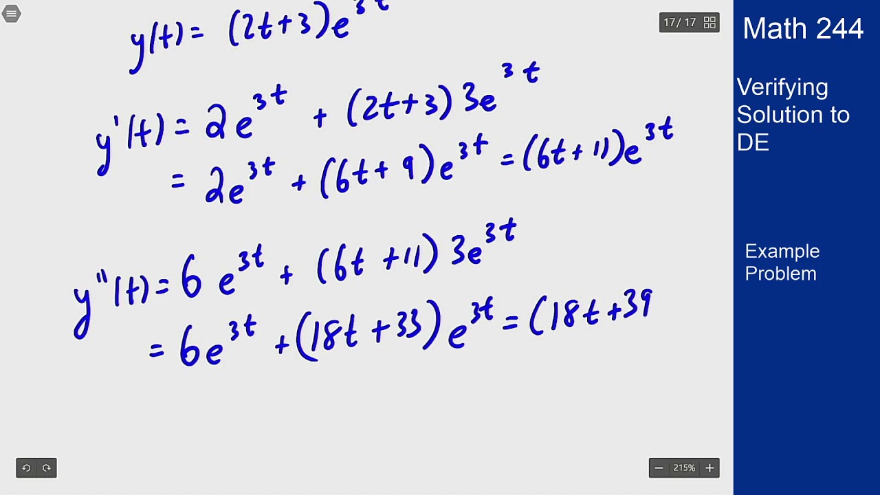Differential Equations - Practice Problem - Verifying Solution
