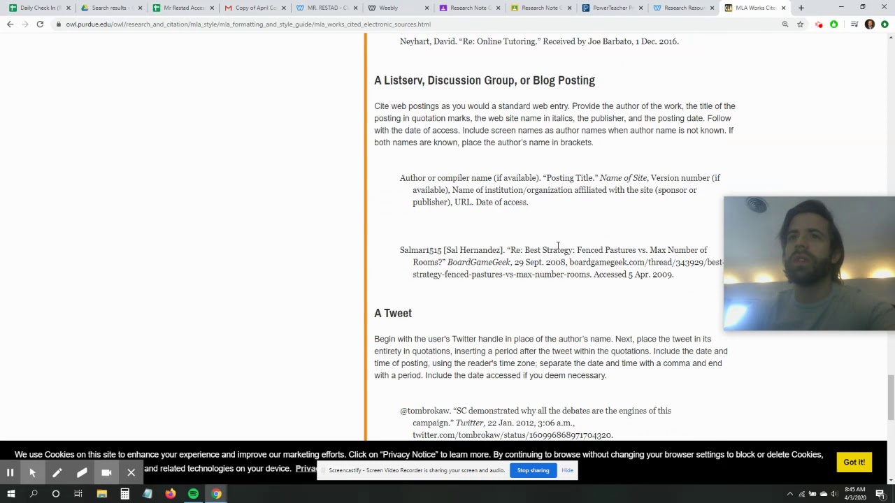 Using Purdue OWL for MLA citations