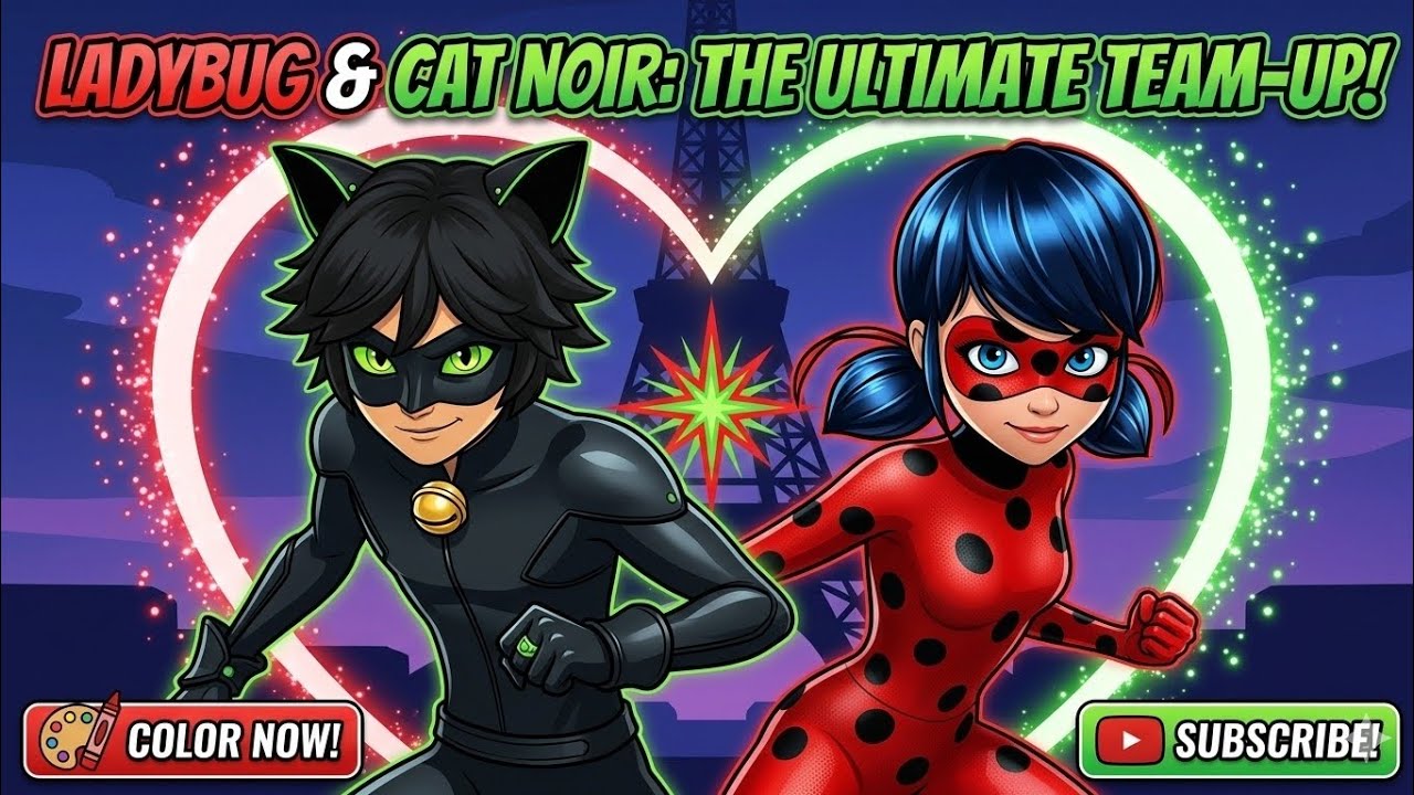 Ladybug and Cat Noir Coloring Page Step-by-Step for Kids
