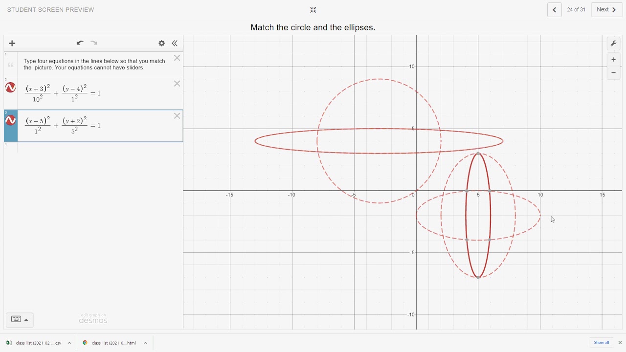 desmos activity for ellipses