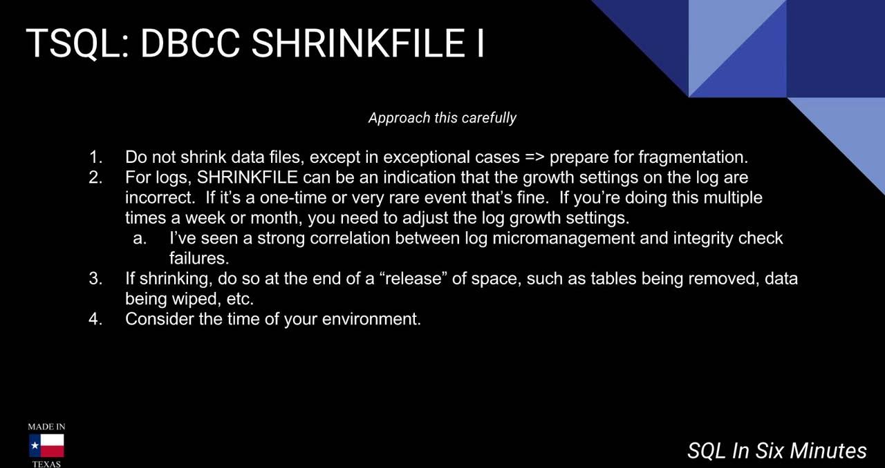 TSQL: DBCC SHRINKFILE Part I