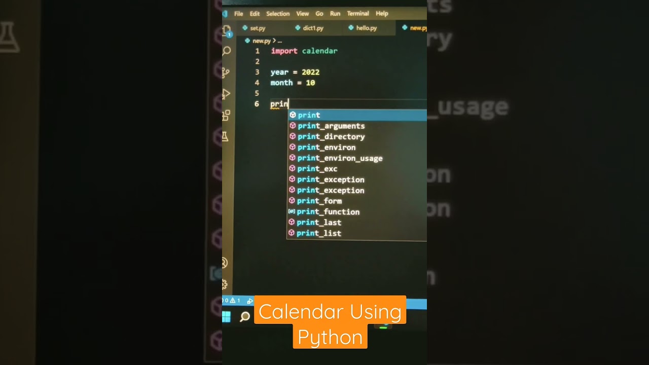 Calendar Using Python Programming | VS code | NIIN KM