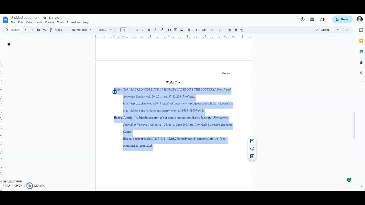 MLA Works Cited using Google Docs 2023