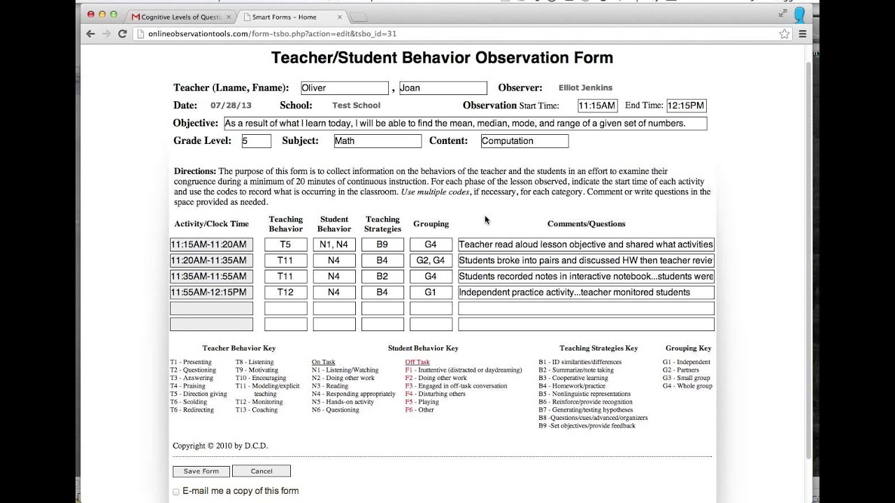 Teacher Student Behavior Observation Form
