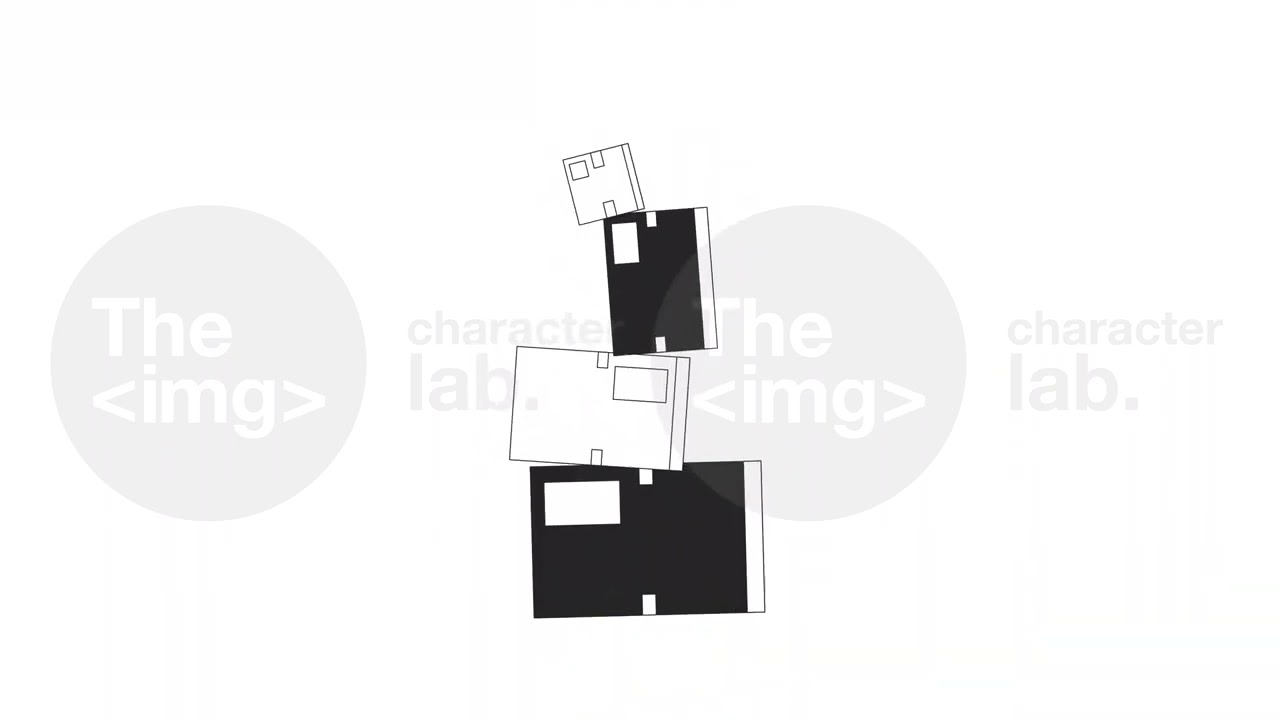 Unsteady pile of cardboard boxes bw outline 2D object animation