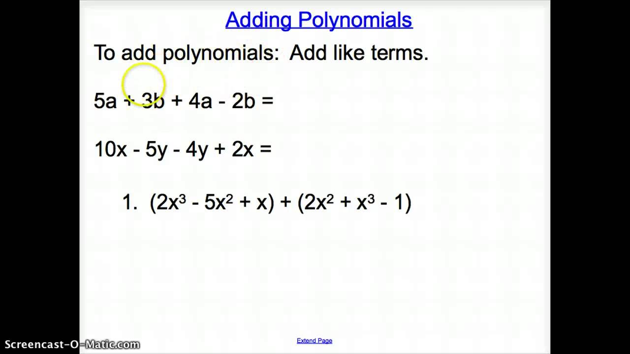 8.1 Adding Polynomials (Part 1)
