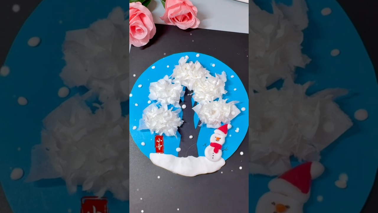 Winter Kids Craft | DIY Snowy Tree & Snowman ❄️⛄ | Fun Winter Art#artandcraft #craft #art #paper