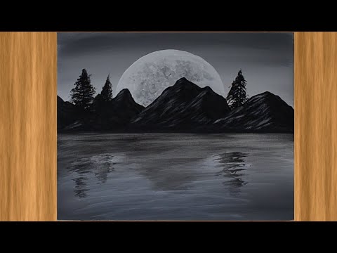 Black and White Mountains and Moon | Step by Step | Easy Acrylic Painting for Beginners
