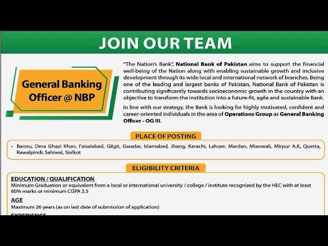 NBP Jobs December 2023 General Banking Officers National Bank of Pakistan Apply Online Latest