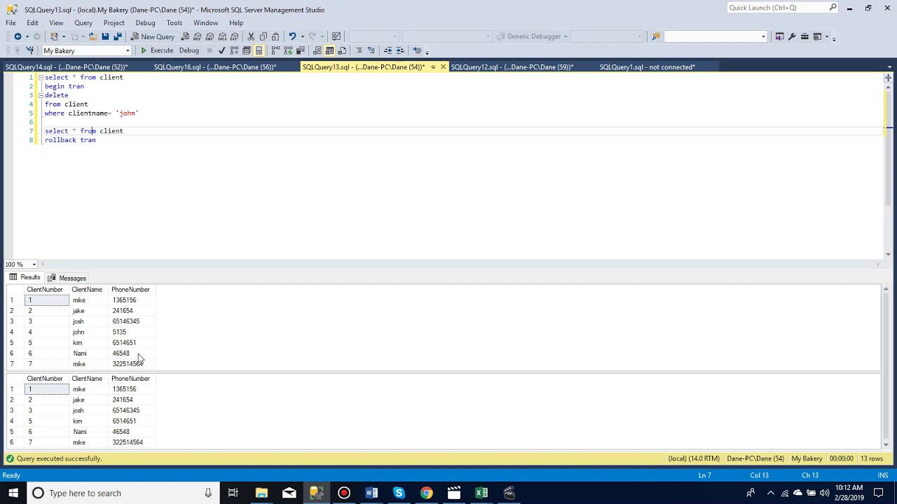 How to use begin tran and rollback tran in SQL server manager