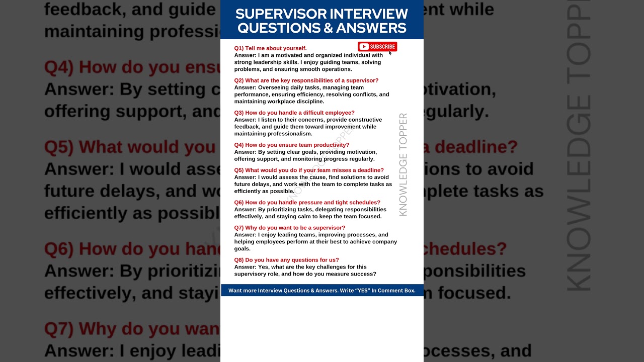 Supervisor Interview Questions and Answers