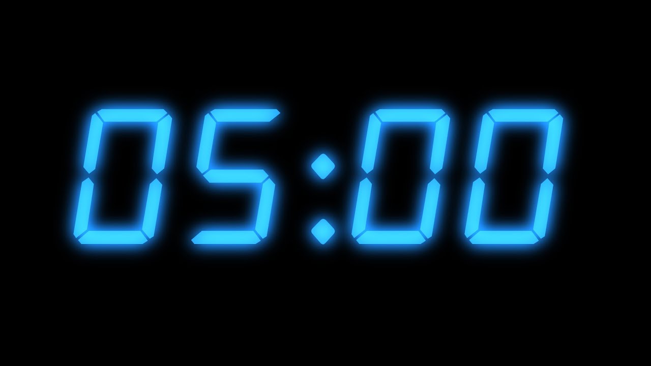 5 Minute Blue Neon Countdown Timer (Electronic Beats)