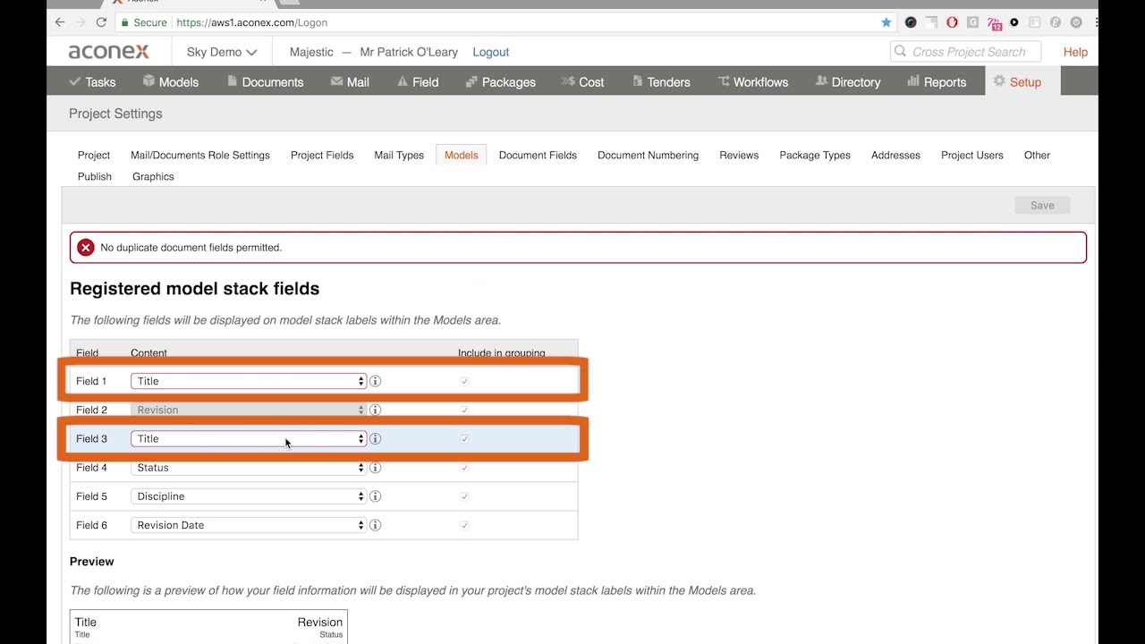 Configure Model Stack Fields