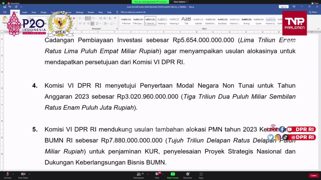 LIVE STREAMING - KOMISI VI DPR RI RAKER DENGAN MENTERI BUMN RI