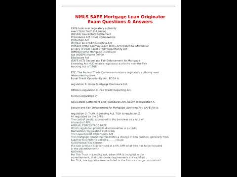 NMLS SAFE Mortgage Loan Originator Exam Questions & Answers