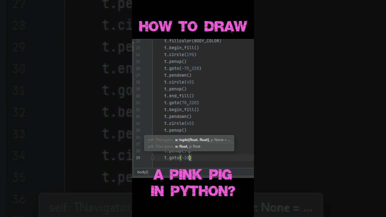 How to draw a pink pig 🐷 in Python? #shorts #python #programming #draw #pig