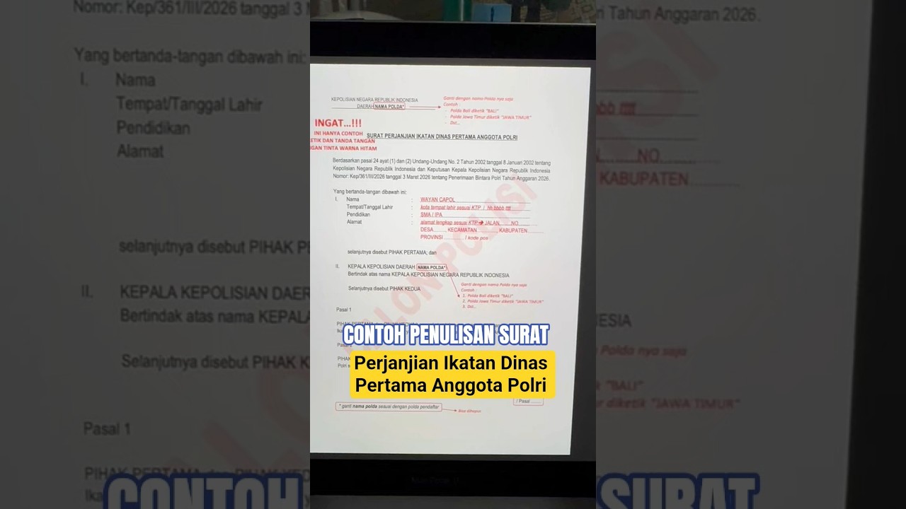 Contoh Penulisan Surat Perjanjian Ikatan Dinas Pertama Anggota Polri. #daftarpolri #calonpolisi
