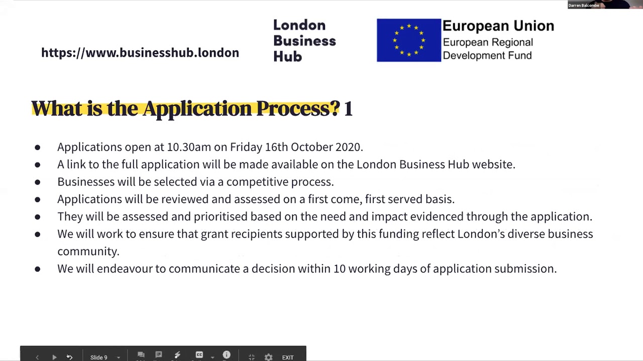 The criteria for the London Business Hub COVID-19 recovery grants criteria