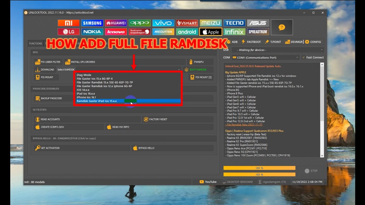 HOW ADD FULL FILE RAMDISK iPHONE AND iPAD TO UNLOCKTOOL