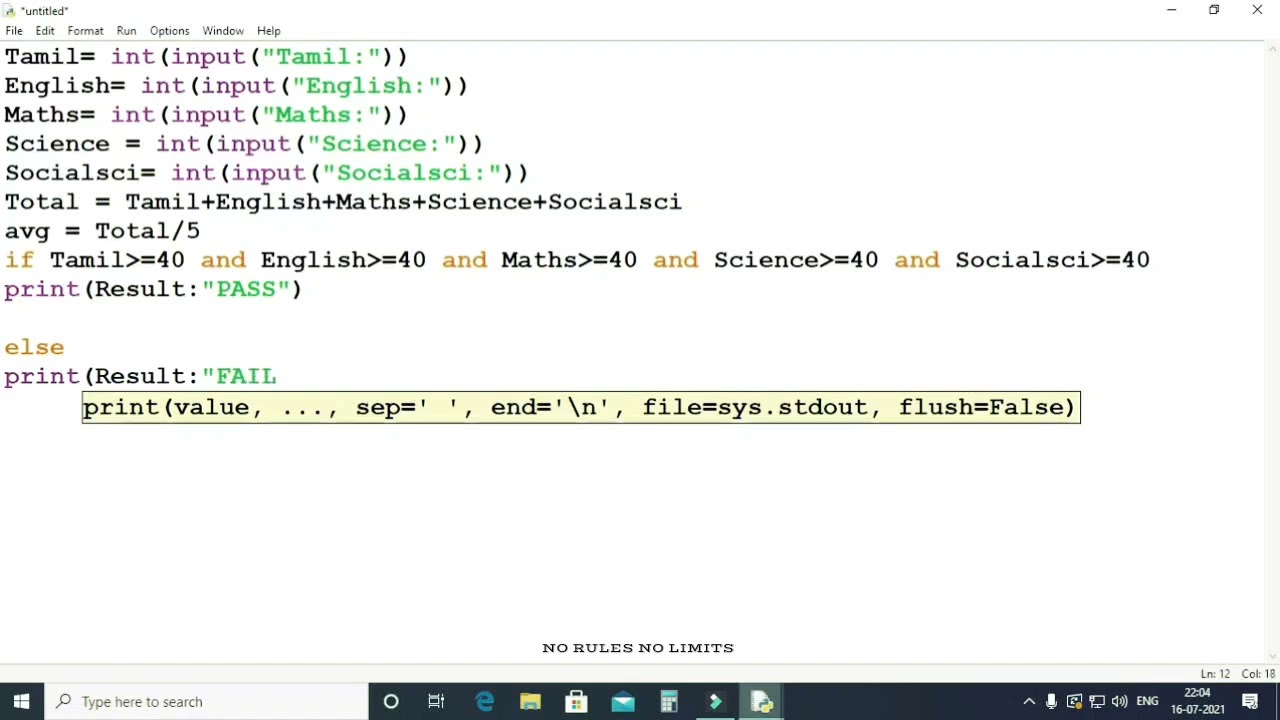 Student Mark List in Using Python coding