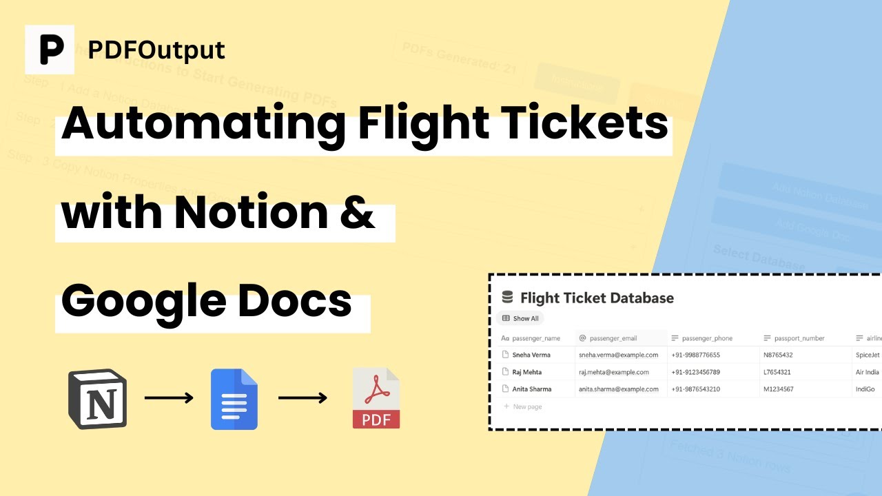 Flight Ticket PDF Generator | Automate Flight Ticket PDFs using Google Docs and Notion