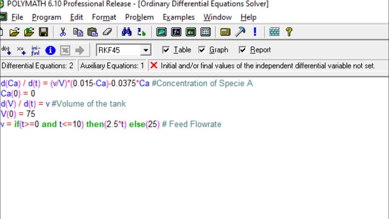 Solving ODEs using POLYMATH || IF statement in POLYMATH