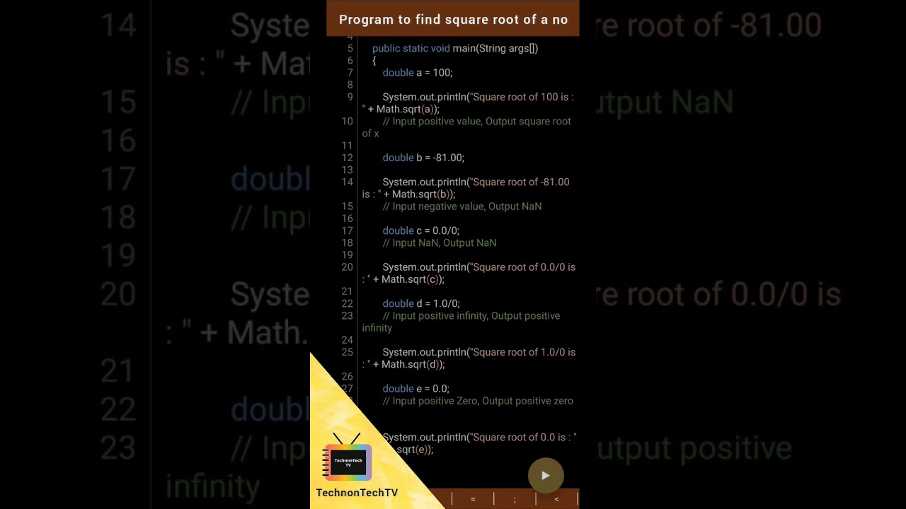 Java Program to find Square Root of a Number with sqrt method | Java Interview Program #shorts #java