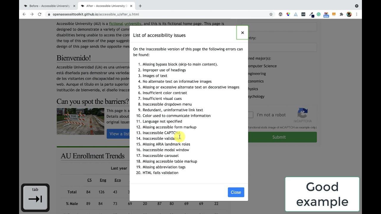 Modal/popup assessment