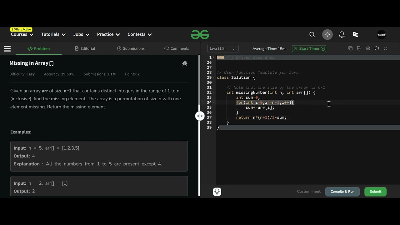 Missing in Array-GFG Problem