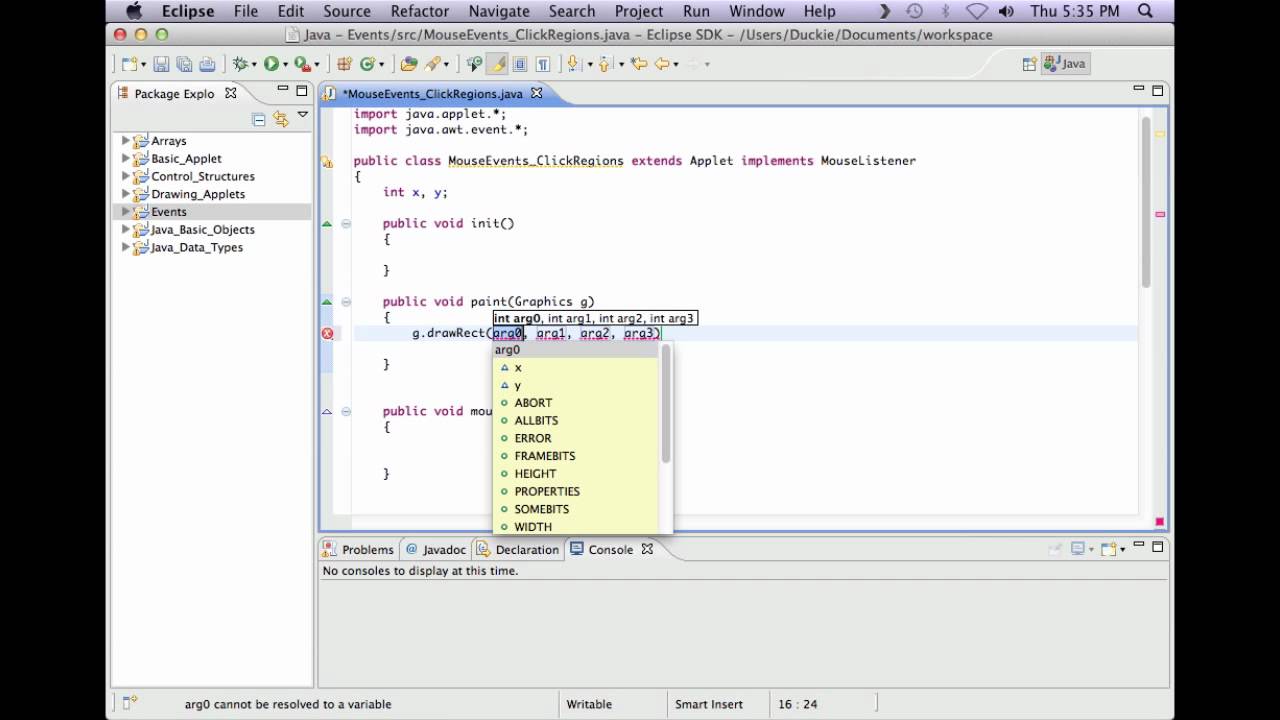 Applet - Mouse Events (Clickable Regions)