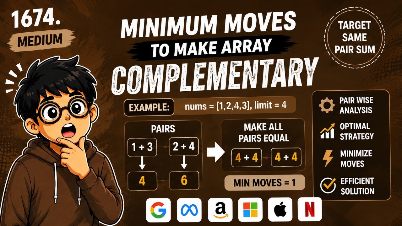 Minimum Moves to Make Array Complementary | LeetCode 1674 | Brute Force | Prefix Sum