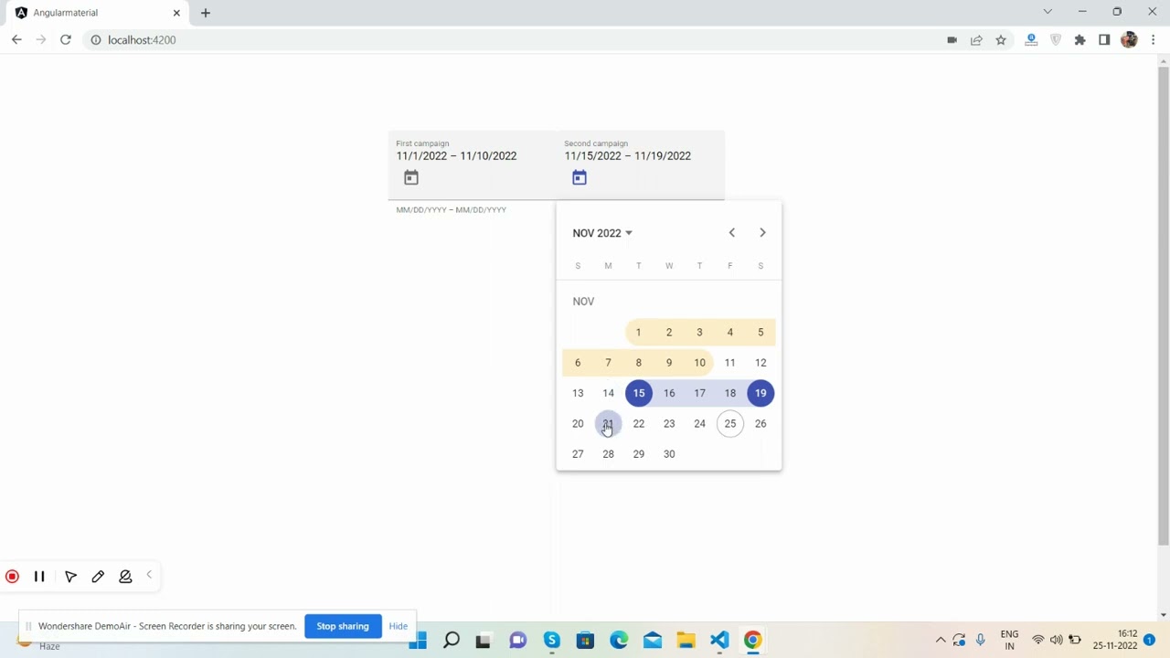 Angular 15 Material Date Range Picker Working Demo