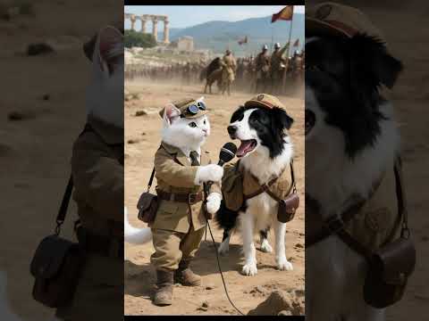 Cat & Collie Report Live from Ancient Battlefields! 🎙️🐾 #cat #shorts #war