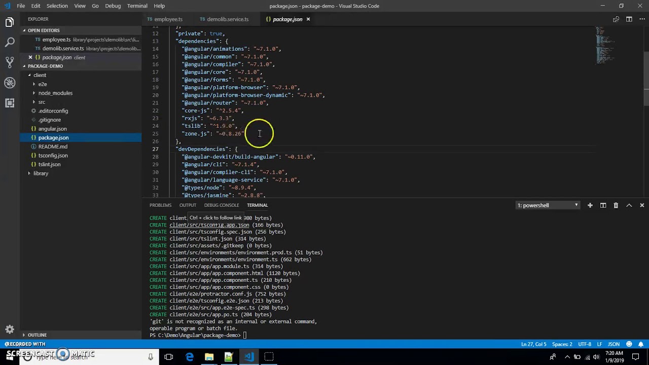 Create npm package using angular 7
