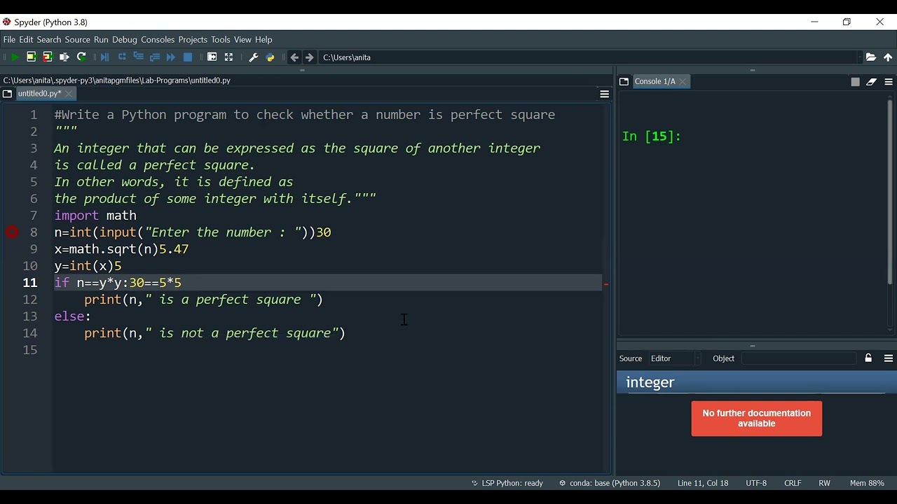 Perfect Square Checking - Python Program
