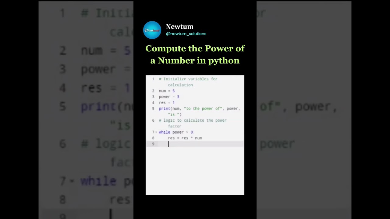 Compute the Power of number in Python.   #newtum #pythontutorial #coding #code #elearning #python