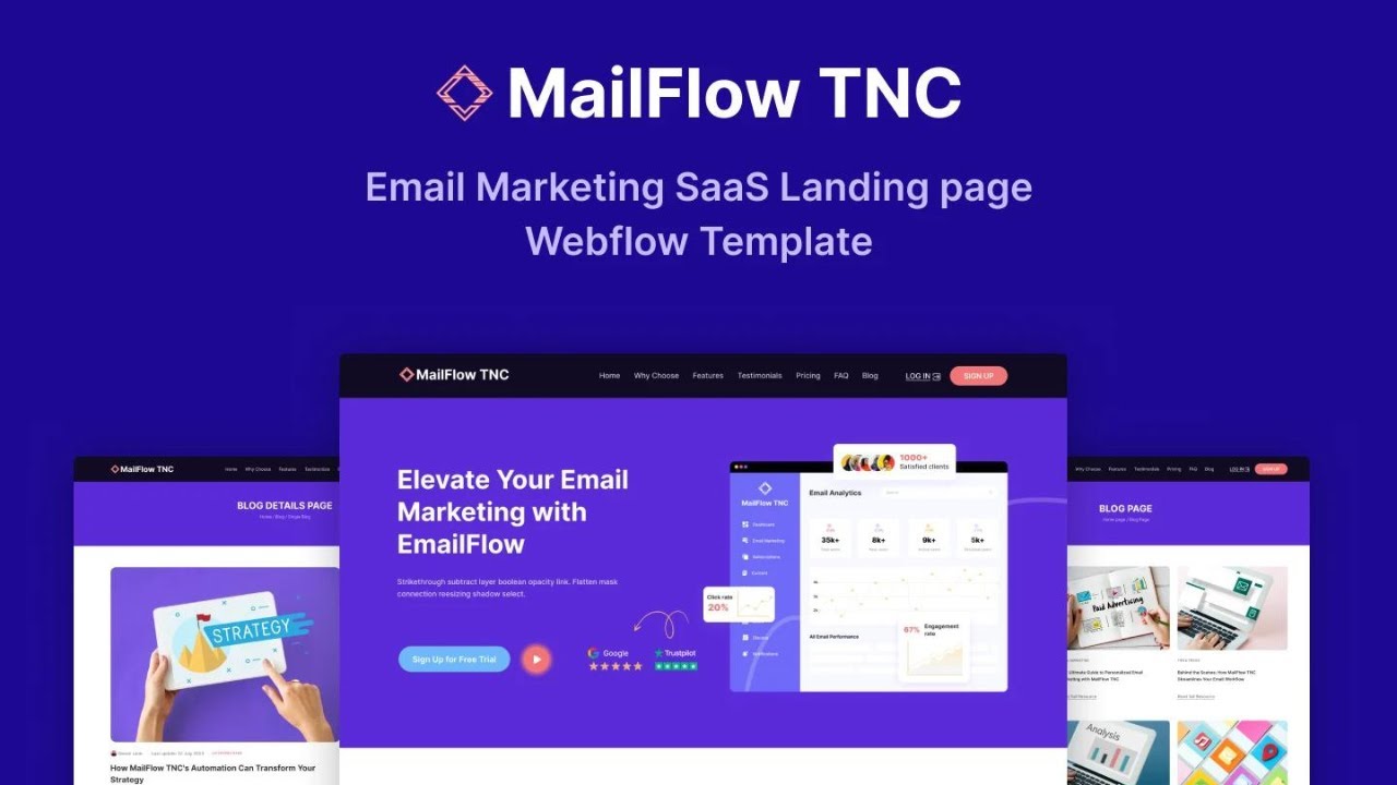 Best Webflow SaaS Template for Email Marketing | MailFlow TNC | Webflow Landing Page, CMS Template