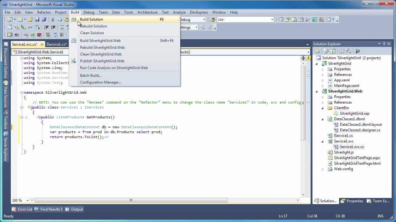 Silverlight Data Grid - Binding Data using WCF and LINQ to SQL Classes