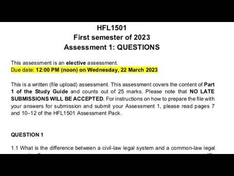 HFL 1501 assignment 1 Full Answers (2023) Tutorial #hfl1501 #unisa #mzansi #southafrica #lawstudent