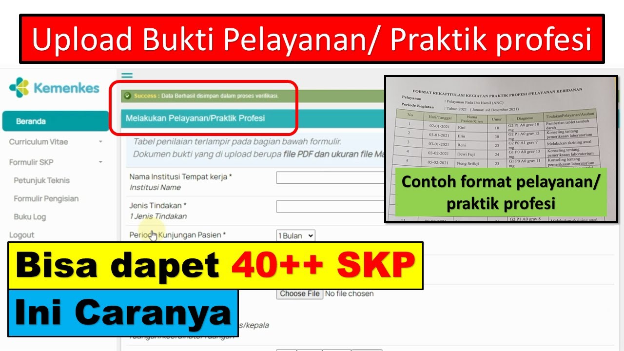 Upload Bukti Pelayanan/ Praktik profesi - Bisa dapat 40 SKP di SATUSEHAT SDMK