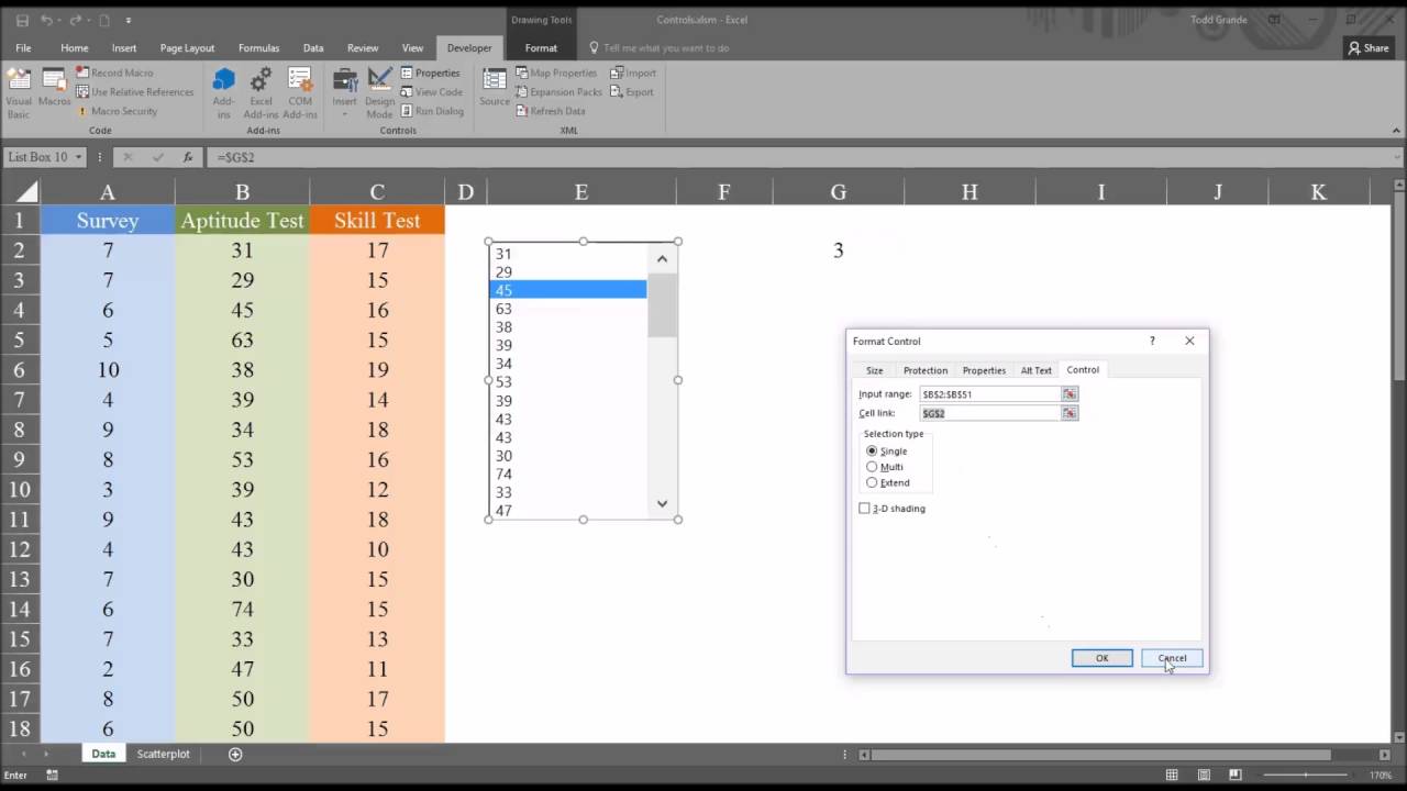 Selecting Values with a Form Control Listbox on an Excel Worksheet
