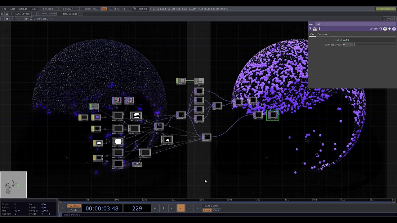 Touchdesigner fluid simulation with 2 render passes