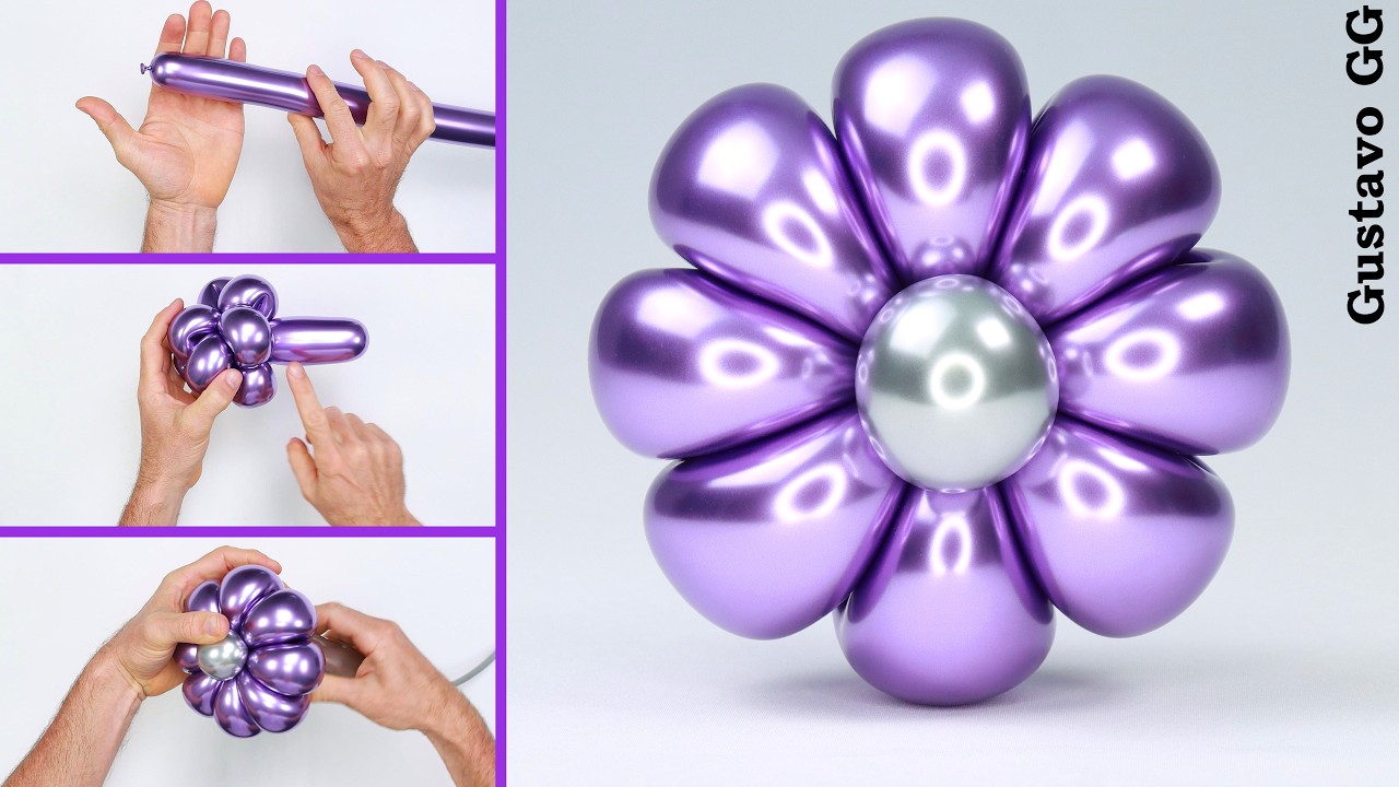 FLOR  FACIL 8 PETALOS 🌸 como hacer flores con globos 😍 como hacer una flor con globos - globoflexia