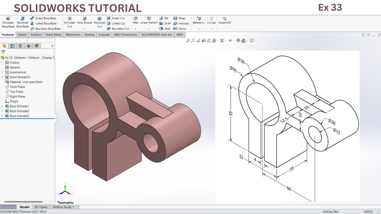 SolidWorks 3D Modeling Tutorial: Ex33